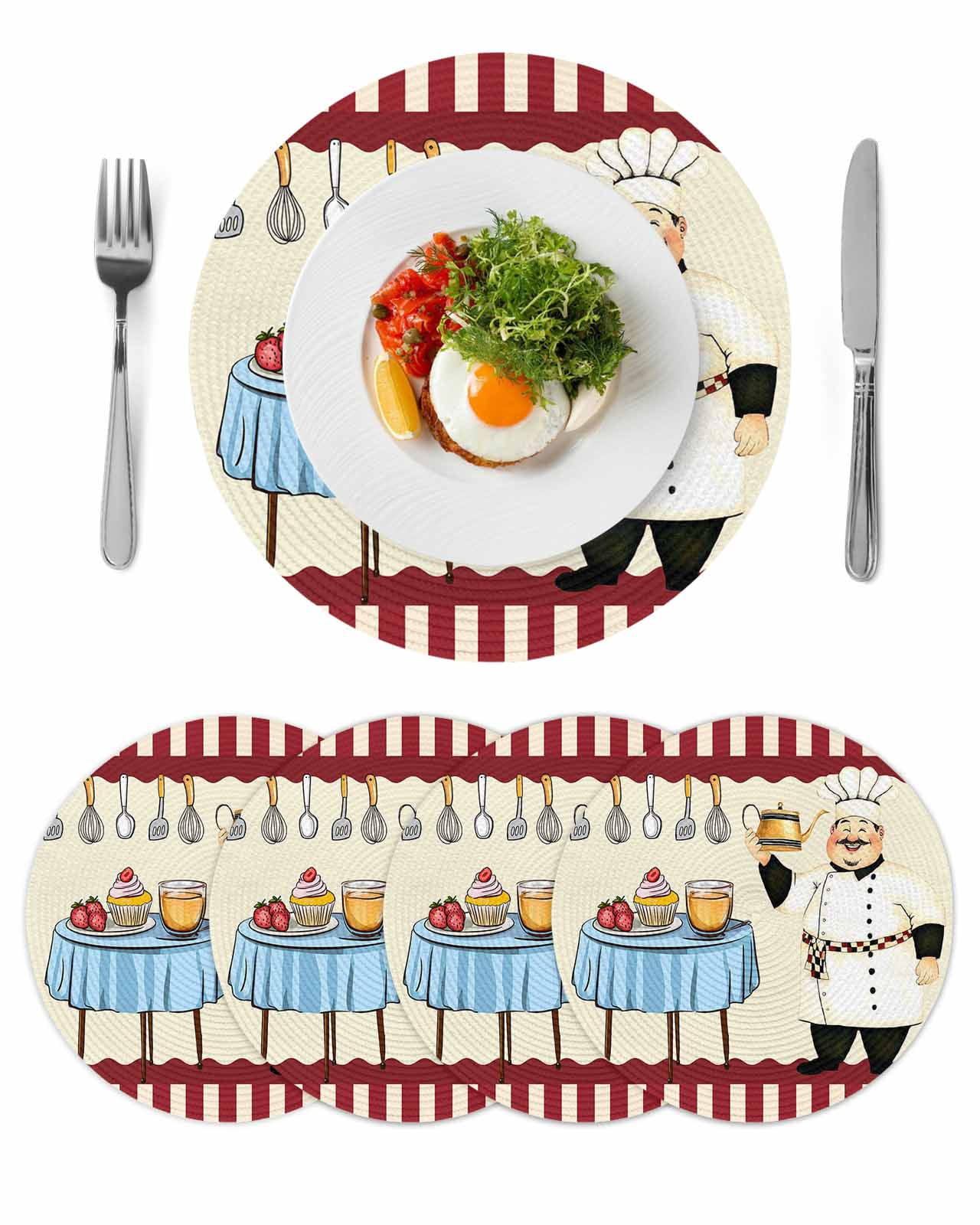 Chef Round Placemats Set of 4 for Dinning Tables,Heat-proof Braided ...