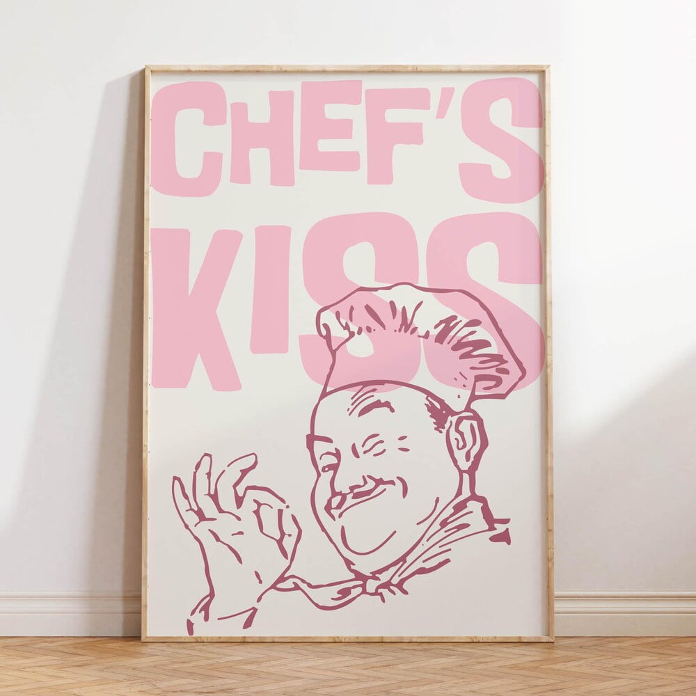Chef'S Kiss Kitchen Art Print Funny Pink Wall Decor Retro Chef ...