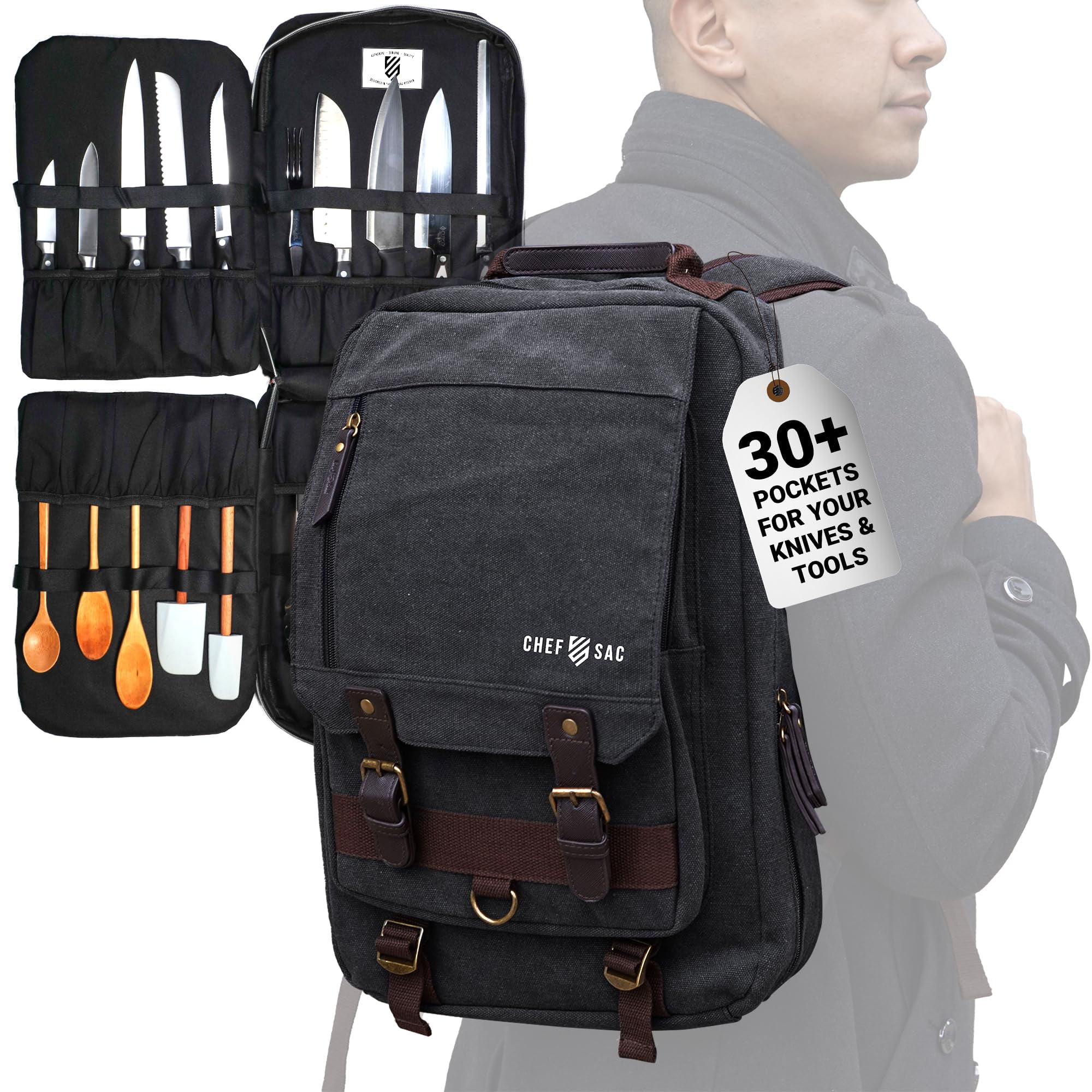 Chef Sac Chef Knife Bag Retro Backpack | 20+ Slots for Knives and Chef ...