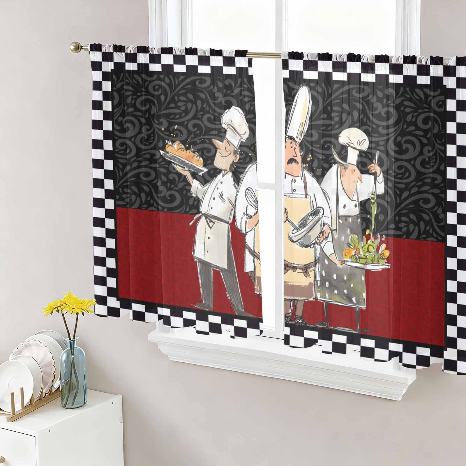 Chef Semi Sheer Curtains 54 Inch Length 2 Panels Set, Cartoon Cute ...