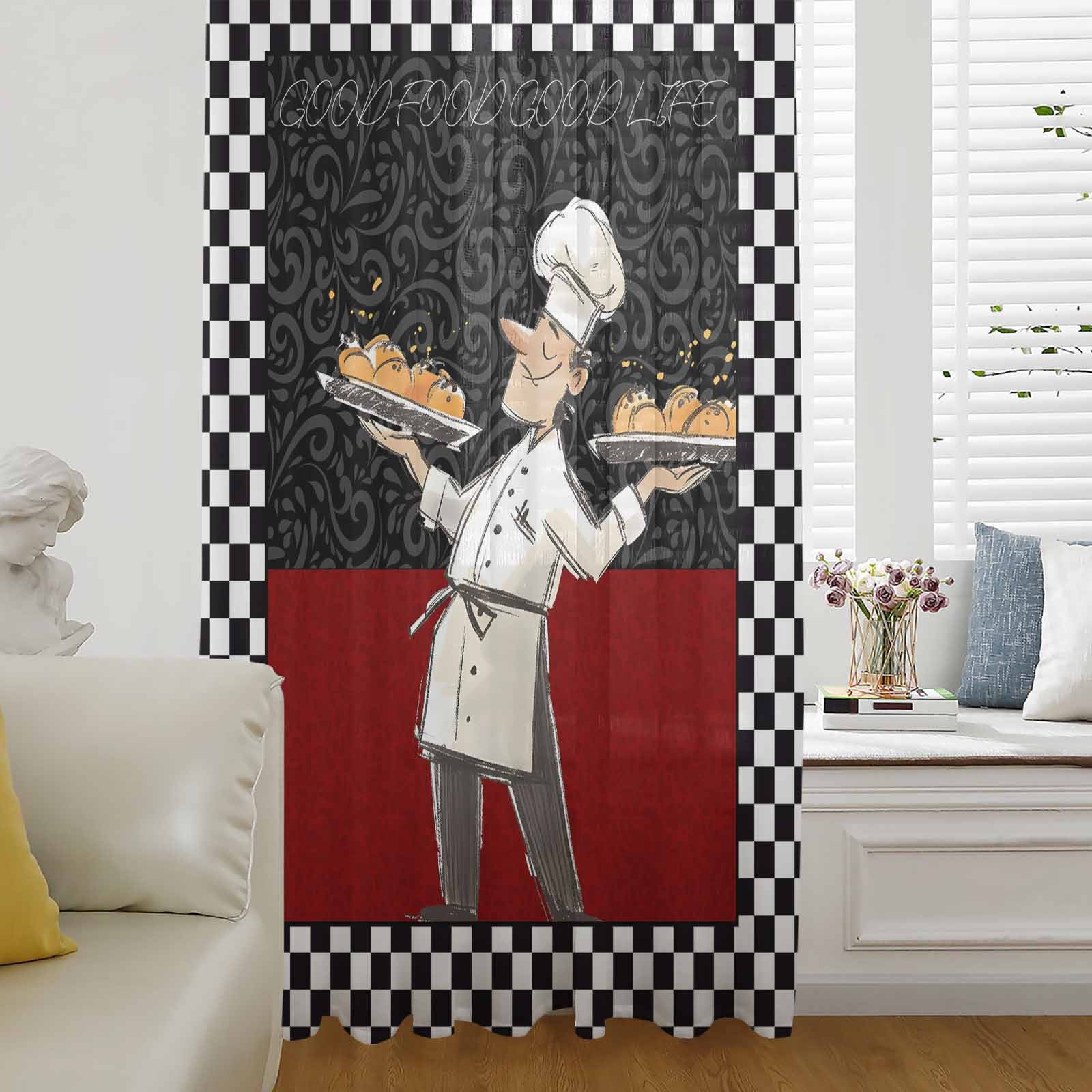 Chef Semi Sheer Curtains Drapes for Living Room, Bedroom, French Doors ...