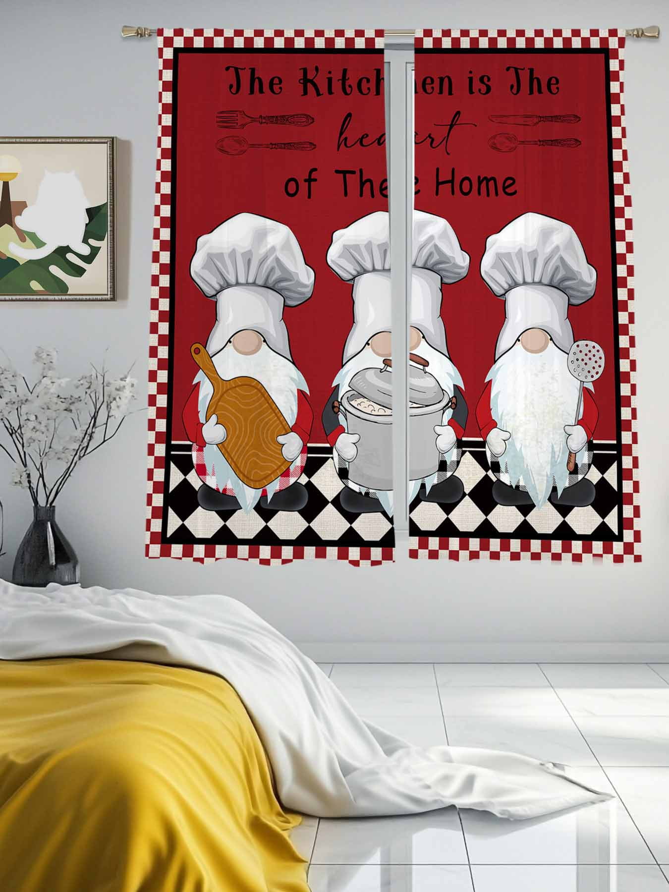 The Chef Sheer Curtains 72 inches Long 2 Panels Set Gnome Kitchen Black ...