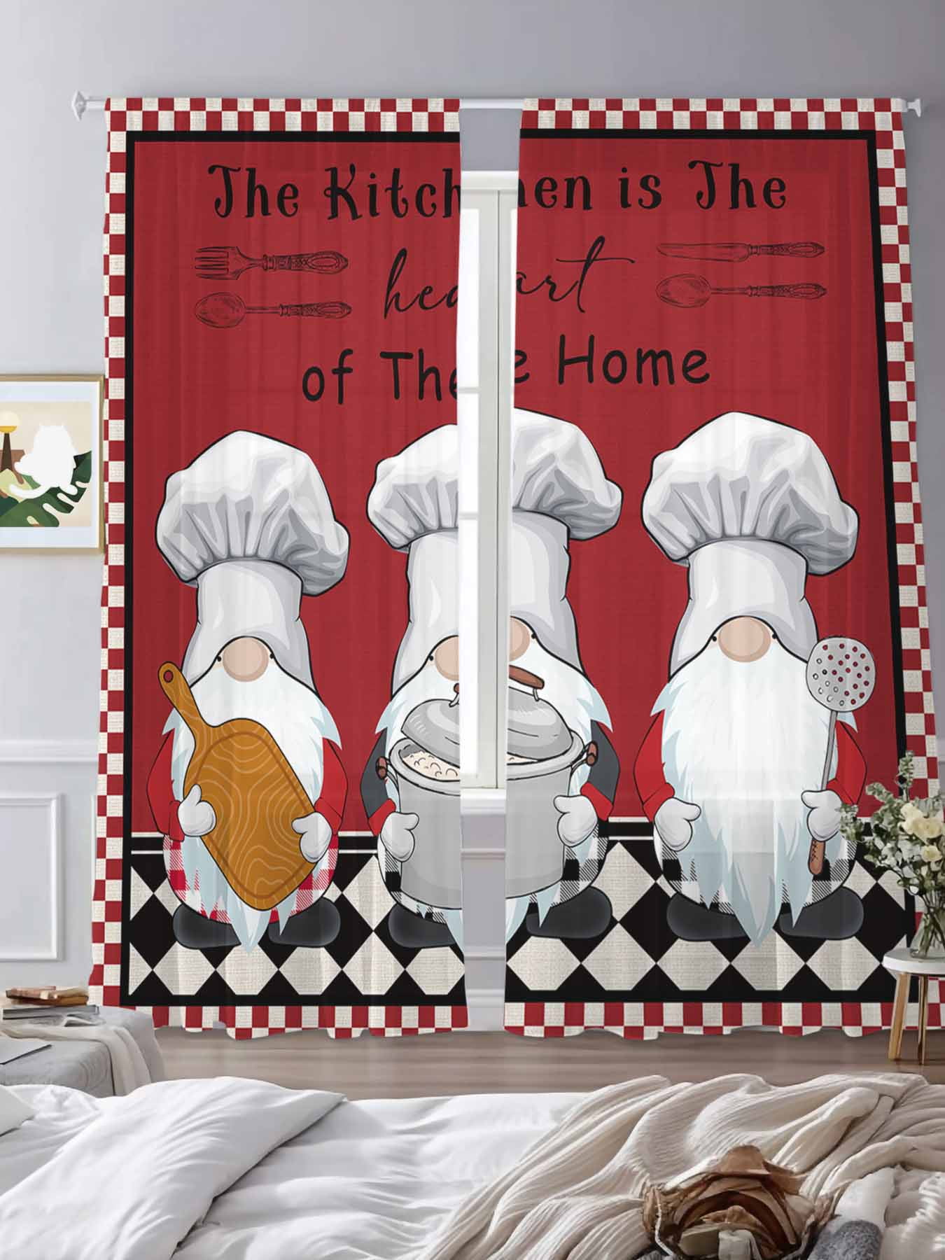 The Chef Sheer Curtains 84 inches Long 2 Panels Set Gnome Kitchen Black ...