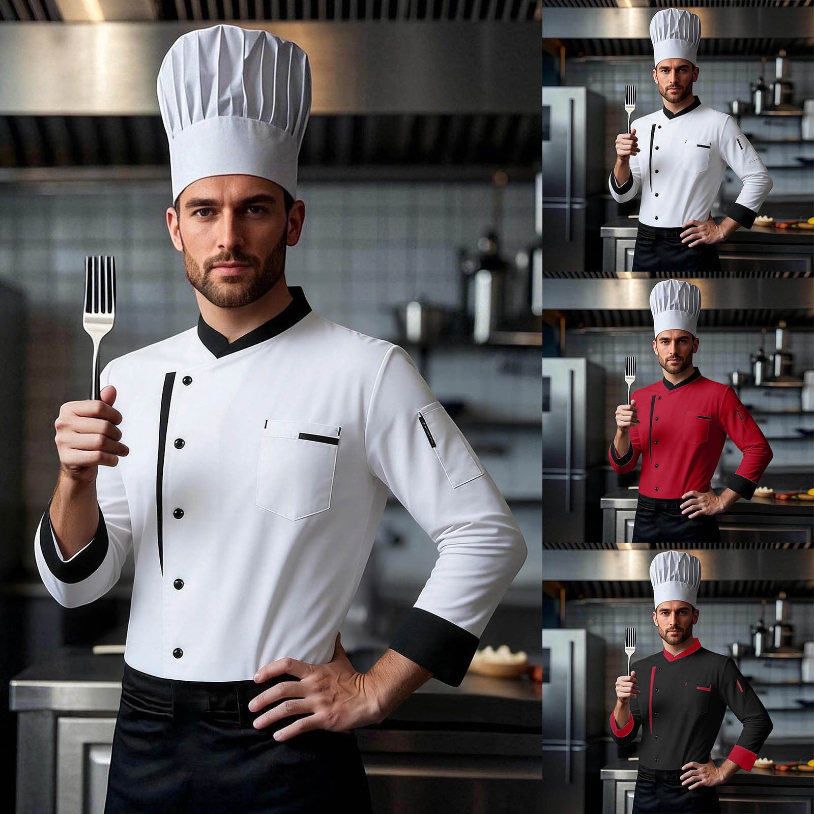 Chef Shirt Men Restaurant Kitchen Cooking Chef Uniform Men's Catering ...