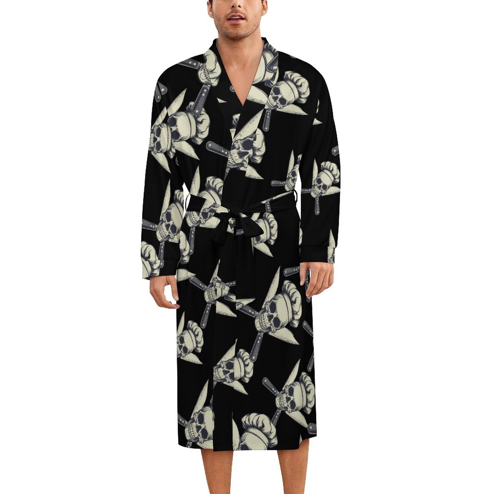 Chef Skull Chef's Hat Cooking BBQ Grilling Men's Kimono Robe Milk Silk ...