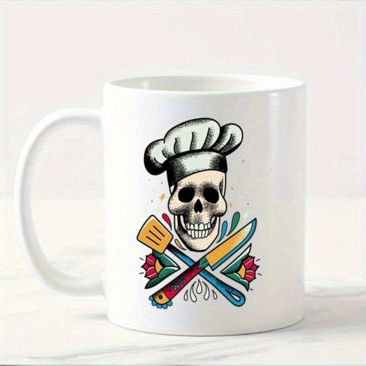 Chef Skull Coffee Mug Gothic Kitchen Cup with Cooking Hat Design Heavy ...