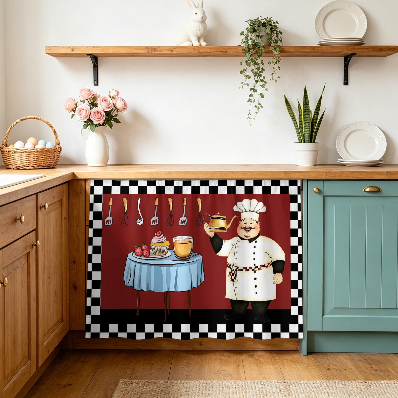 Chef Small Sink Skirt 10"Wx11"L,Dustproof Under Sink Curtain with Self ...