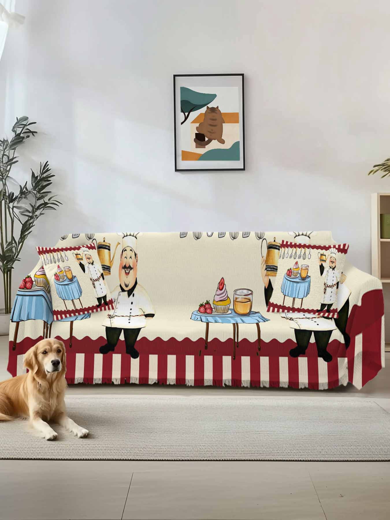 Chef Sofa Covers for 2-3 Cushion Couch L-Shaped Sectional, Red Fruit ...