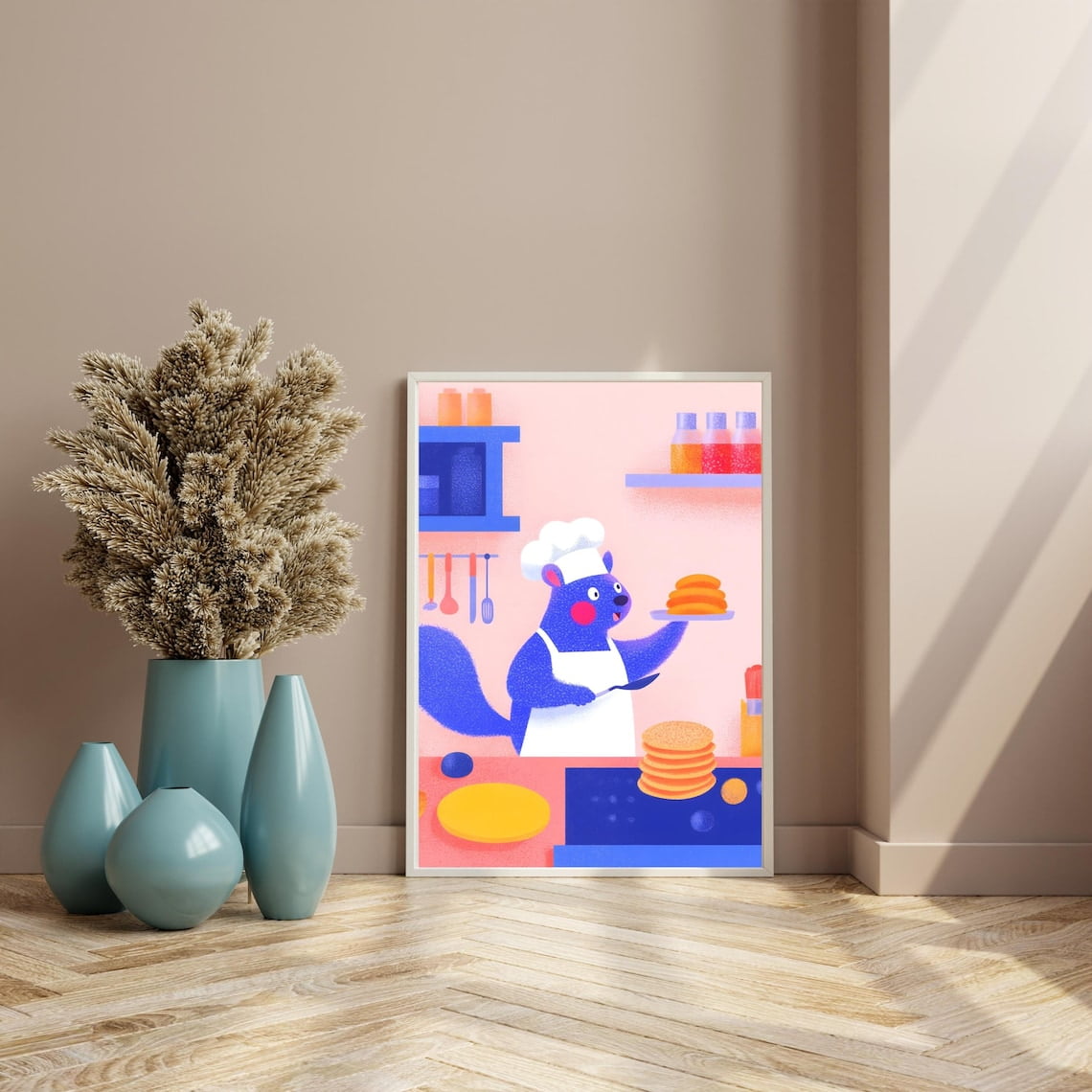 Chef Squirrel Pancake Poster, Whimsical Animal Kitchen Art, Adorable ...