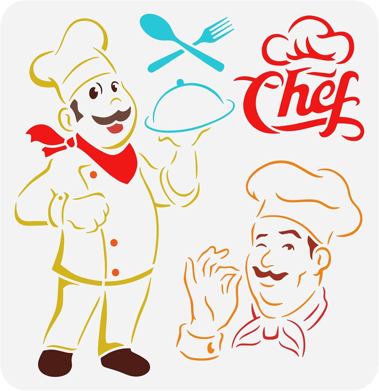 Chef Stencil 11.8x11.8 inch Chef Baker Cook Stencil Hollow Out Chef Hat ...