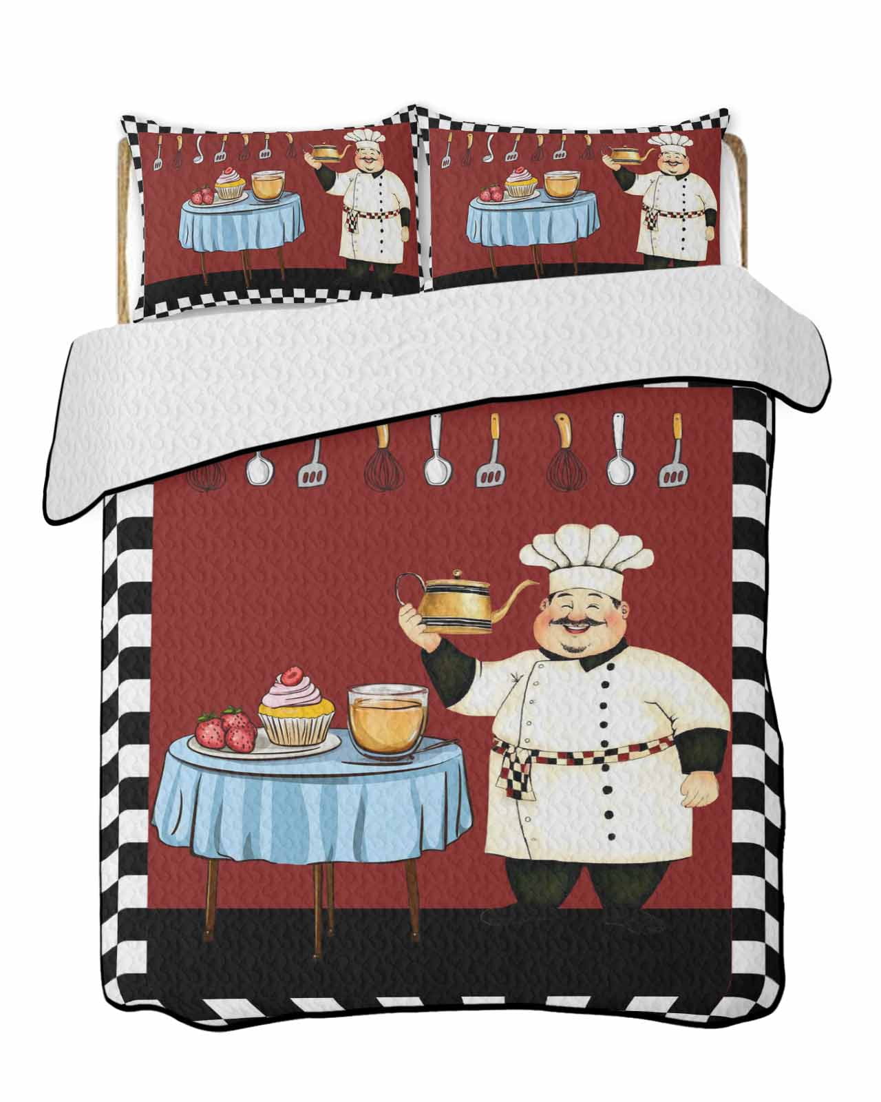 Chef Summer Quilt Set Twin Size,Soft Quilted Bedding Set with 2 Pillow ...