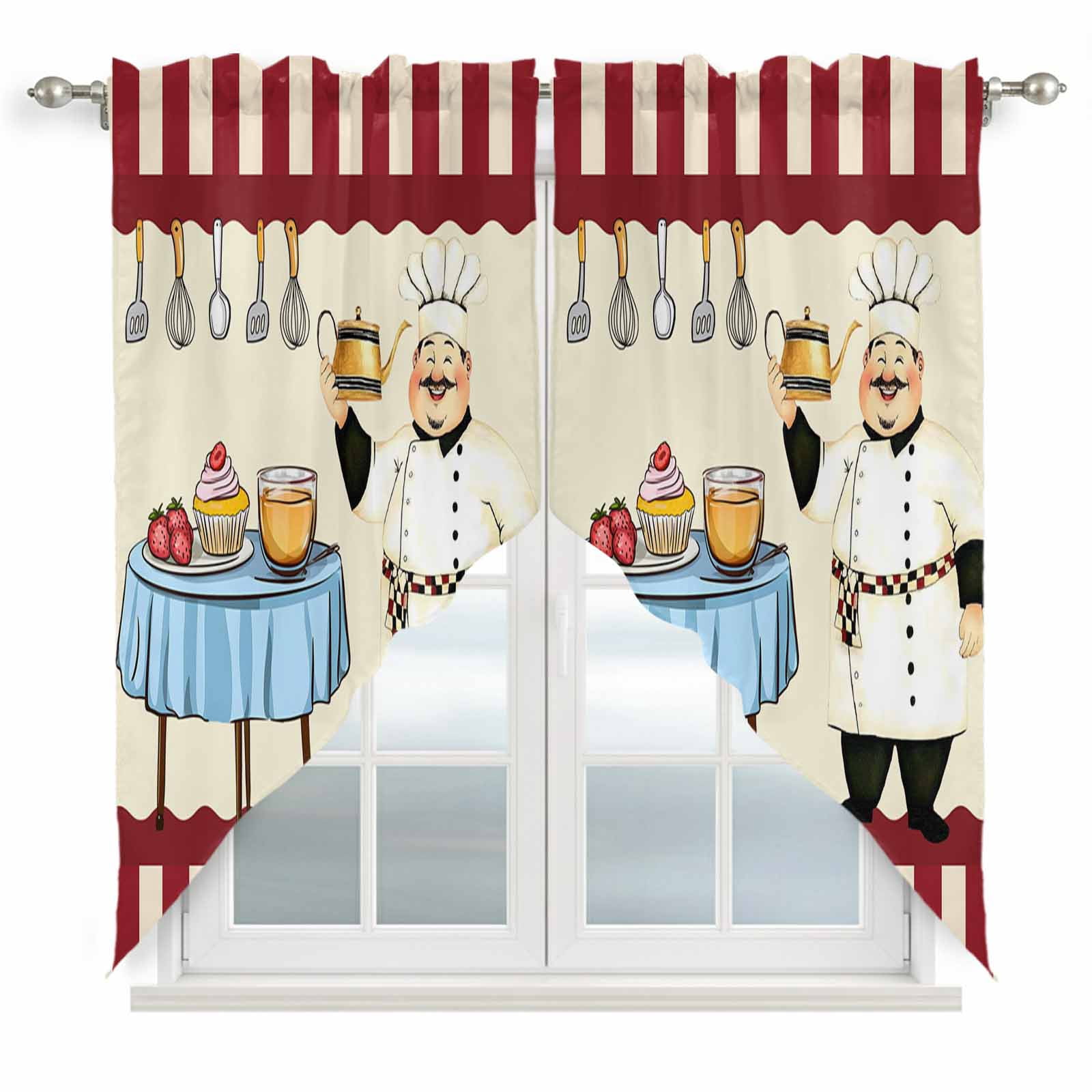 Chef Swag Curtains Red Fruit Cake Hat Kitchen Gourmet Vintage Swag ...