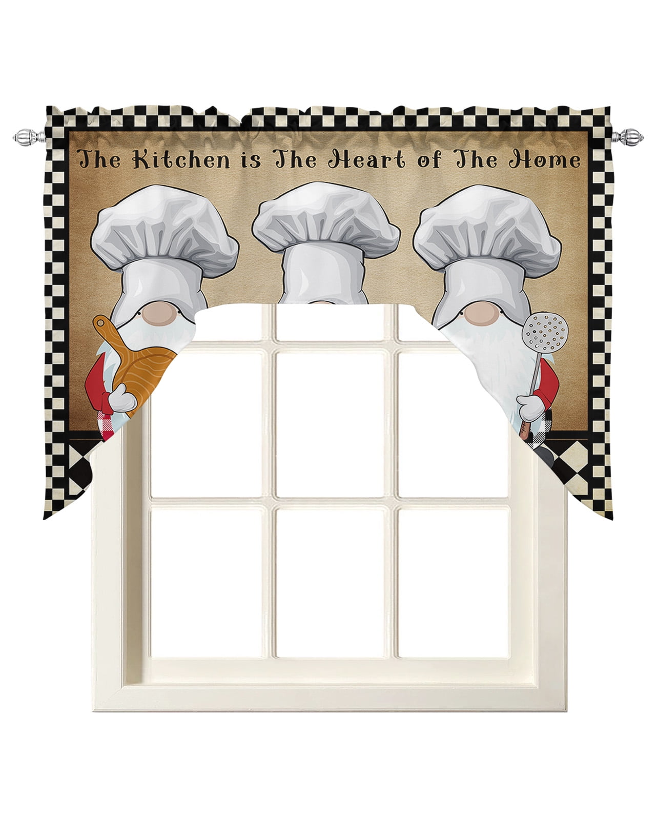 The Chef Swag Valance and Tier Curtains Set Gnome Kitchen Retro Black ...
