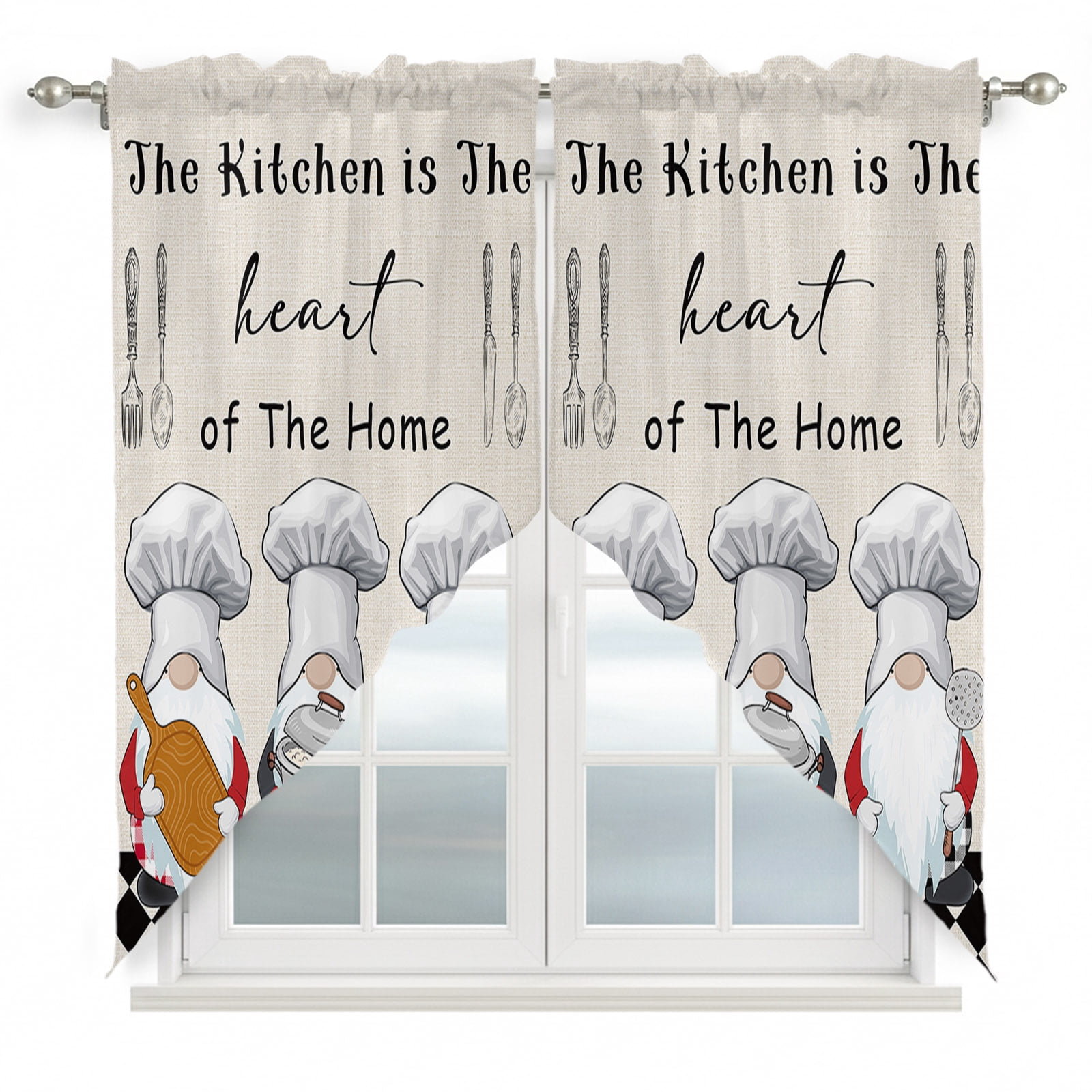 The Chef Swag Valances for Windows 63 inches Long, Gnome Kitchen Linen ...