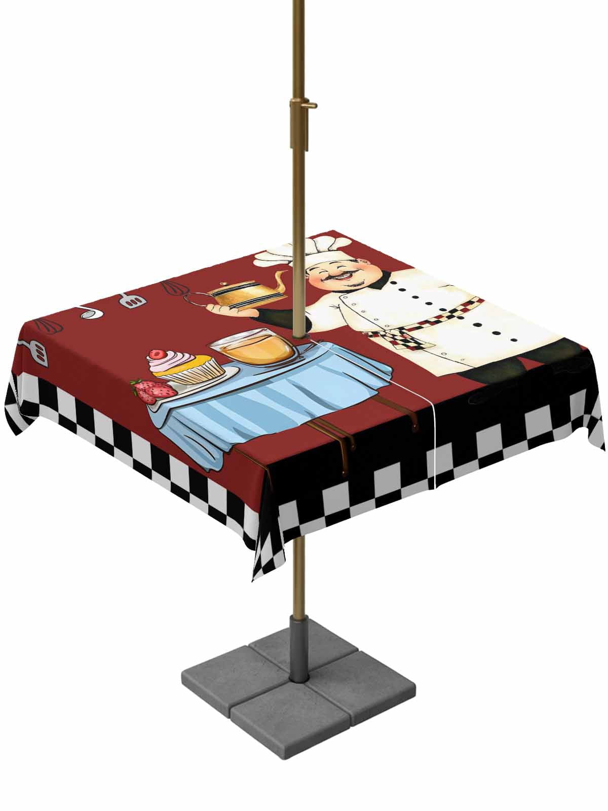 Chef Table Cloth Rectangle Outdoor Tablecloth, Cartoon Red Food Cooking ...
