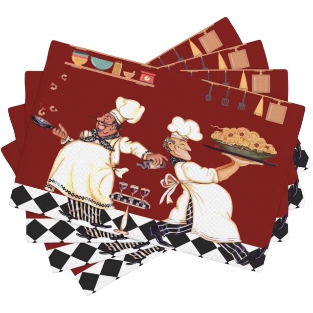 Chef Table Placemats Set of 4 - Abstract Funny Cook Theme for Living ...