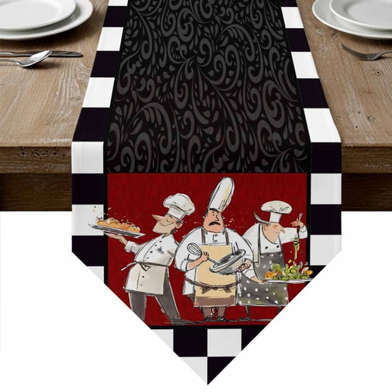 Chef Table Runner Linen Burlap Table Runner 120 Inches Long Cartoon ...