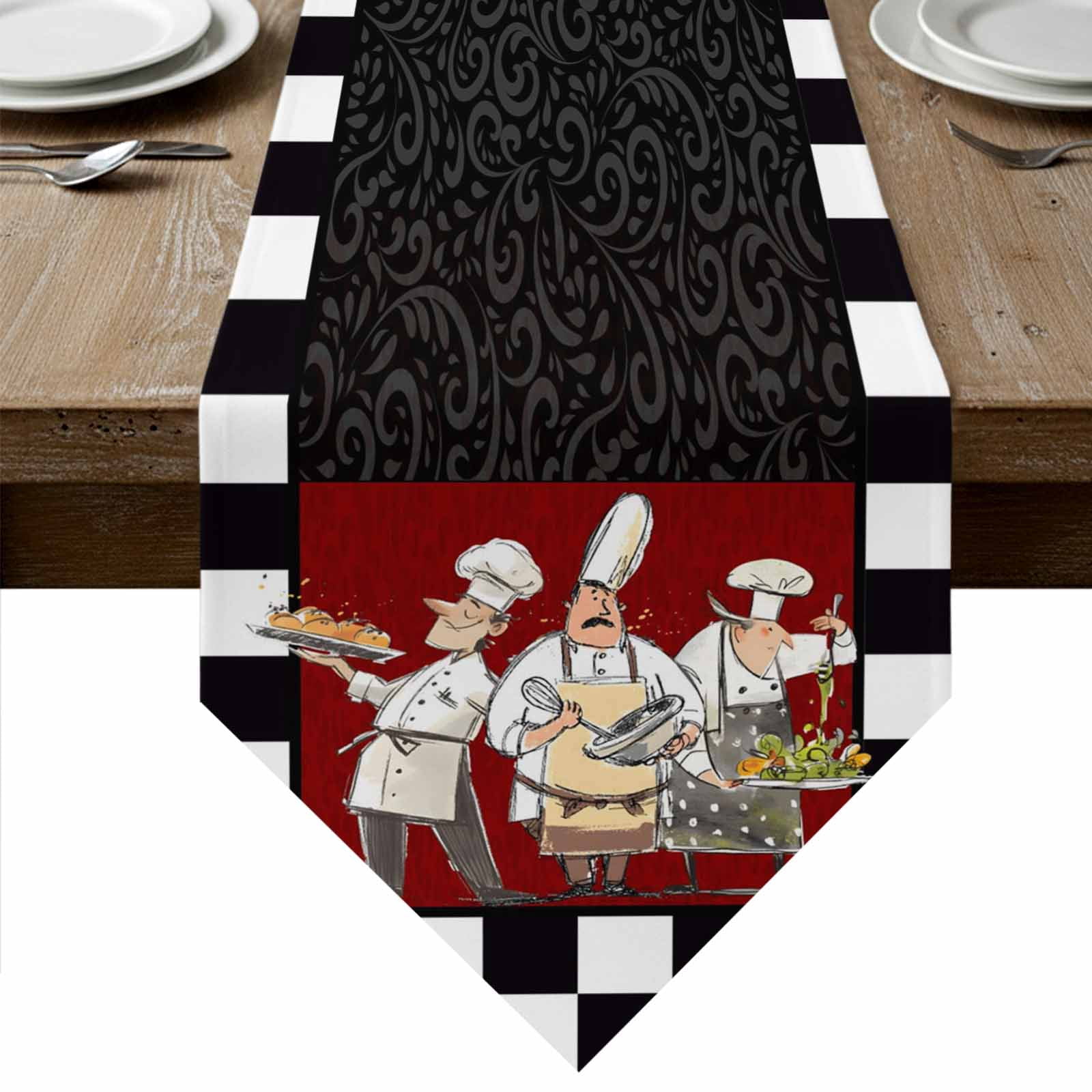 Chef Table Runner Linen Burlap Table Runner 36 Inches Small Cartoon ...