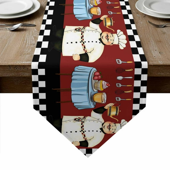 Chef Table Runner Linen Burlap Table Runner 72 Inches Long Cartoon Red ...
