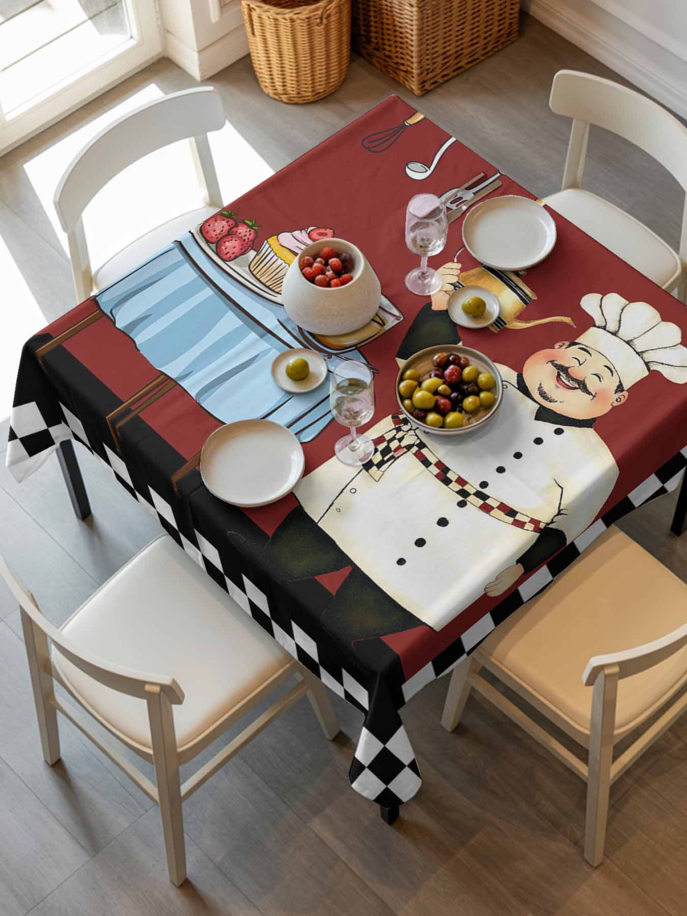 Chef Tablecloth Square Table Cloth 54x54, Waterproof Tablecloth Outdoor ...