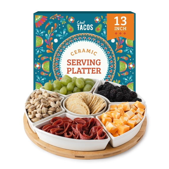 Chef Tacos Ceramic Taco Serving Platter - Divided Serving Tray for Taco ...