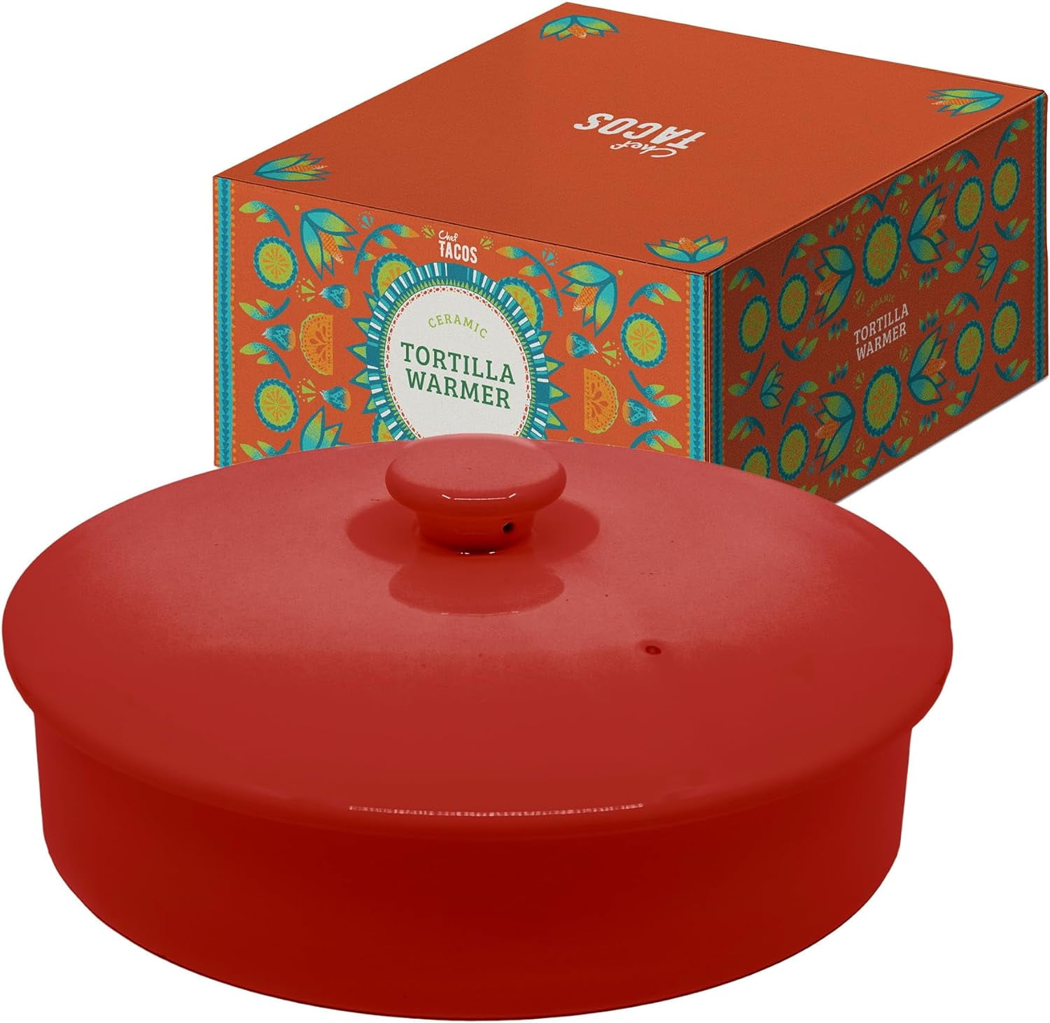 Chef Tacos Ceramic Tortilla Warmer, Microwavable, Fits 8-inch Tortilla ...
