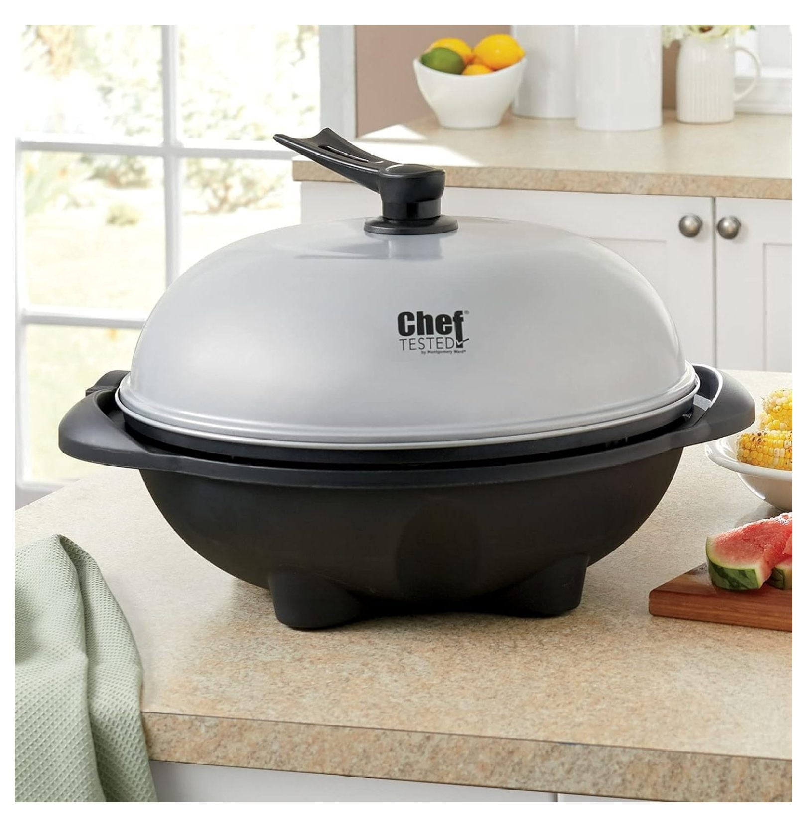 Chef Tested Electric Grill- Indoor/Outdoor, Removable Cast Aluminum ...