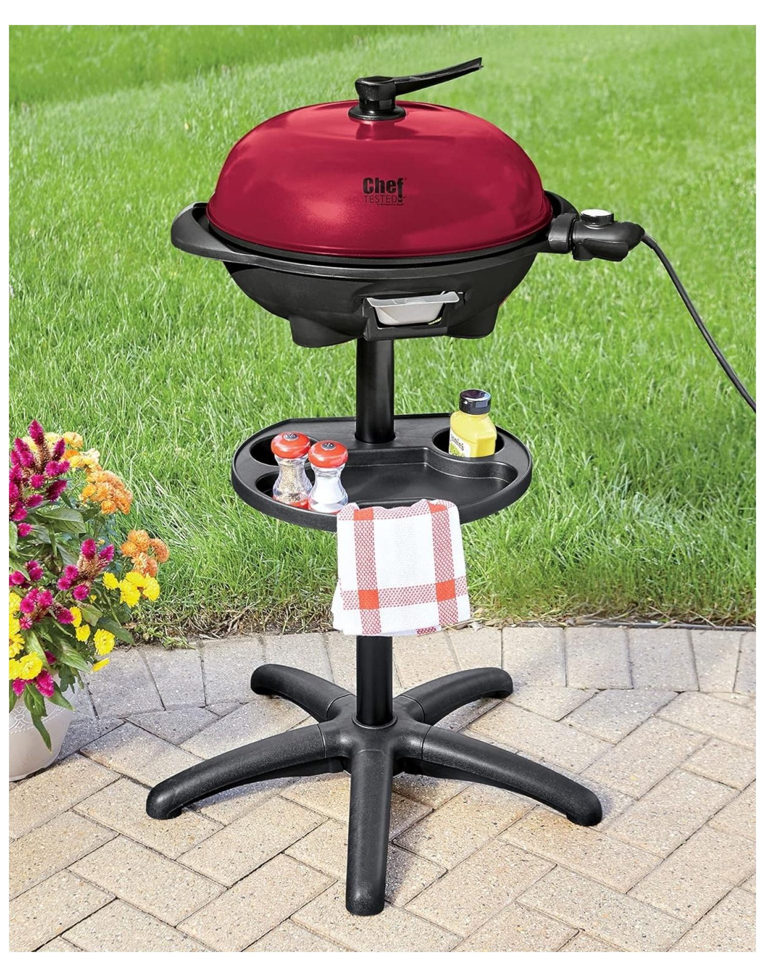 Chef Tested Electric Grill- Indoor/Outdoor Use, Removable Cast Aluminum ...