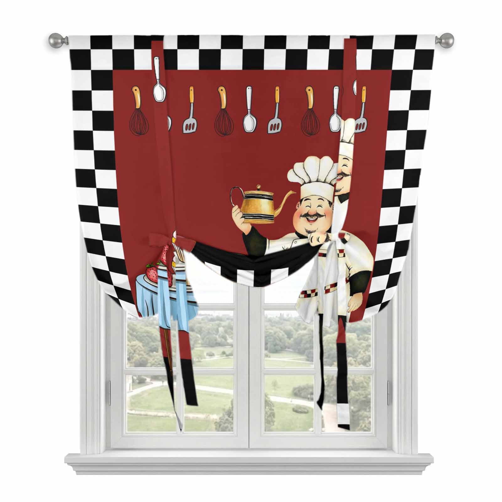 Chef Tie Up Curtains for Windows, Adjustable Rod Pocket Valance Shade ...