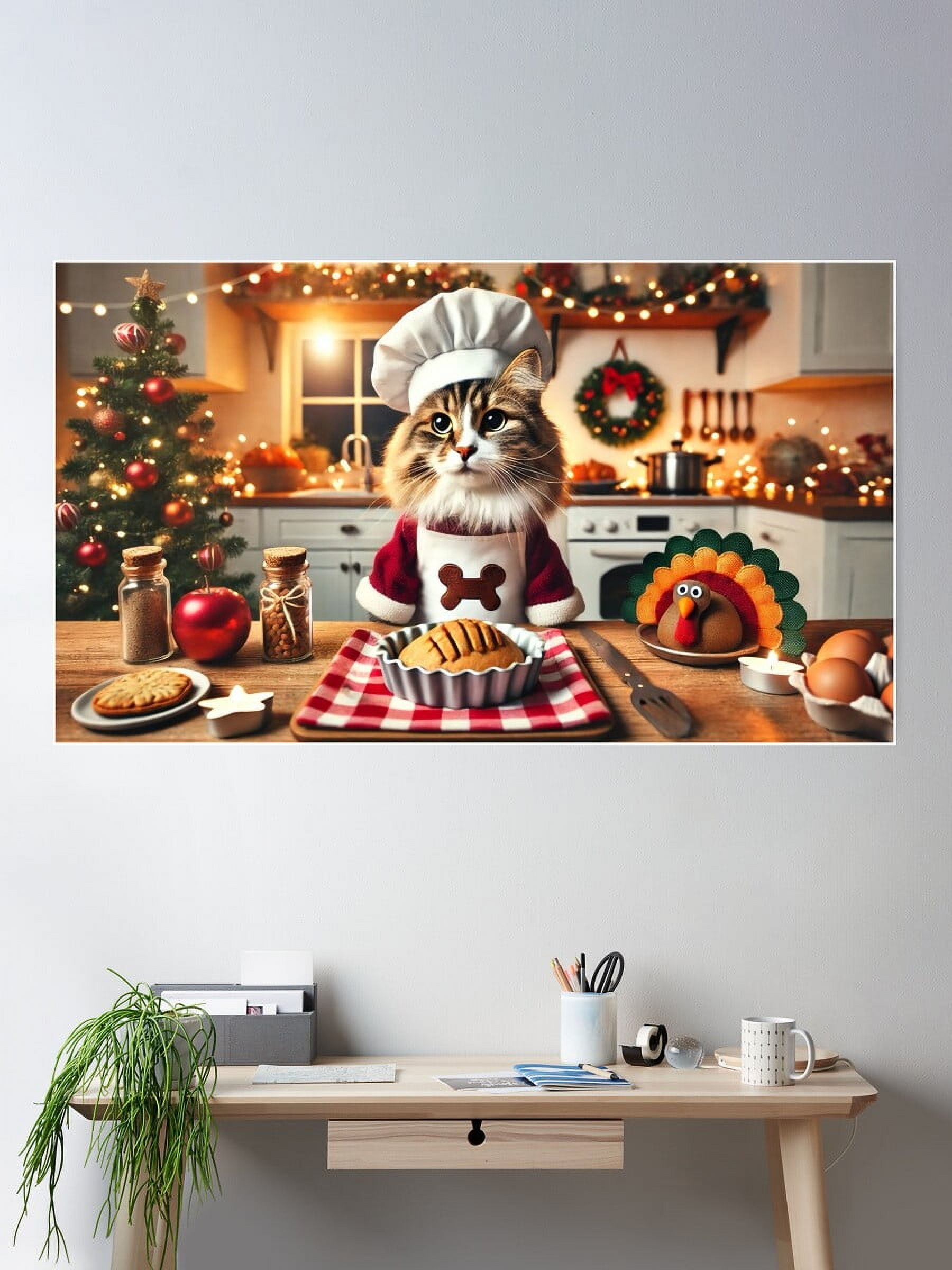 Chef Tinsel - Festive Feast Feline Poster Wall Art, Modern Wall Decor ...