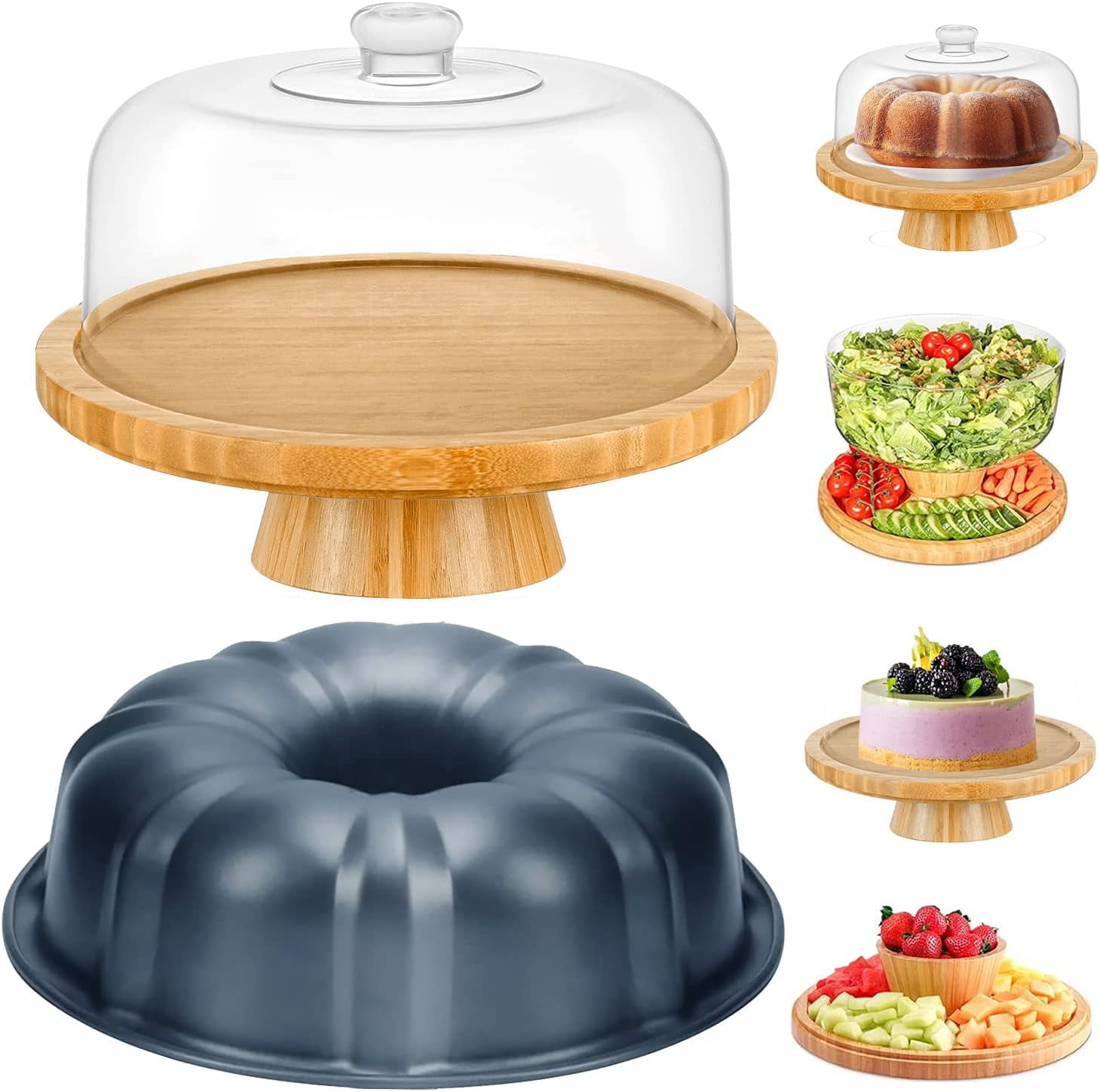 Chef Unique Multi-Functional Cake Stand with Dome Lid for Cakes and ...