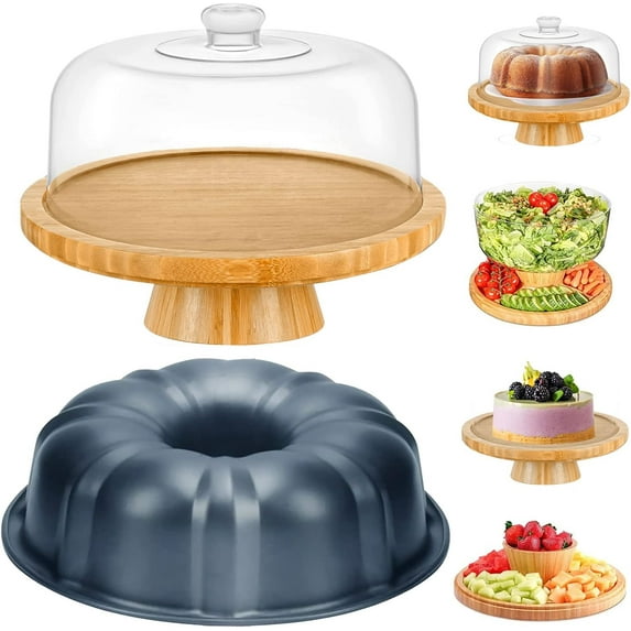 Chef Unique Multi-Functional Cake Stand with Dome Lid for Cakes and ...