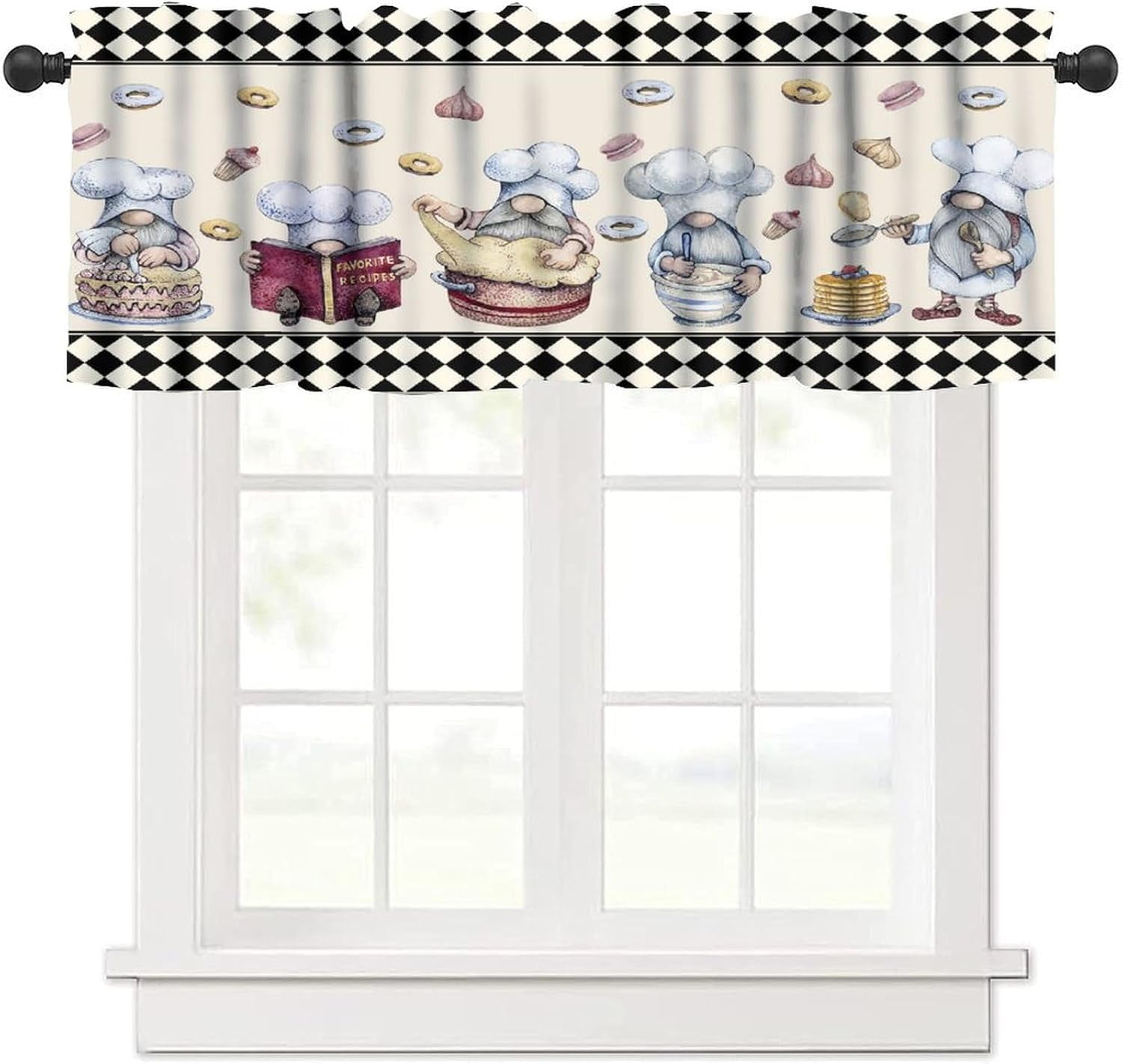 Chef Valances Curtain for Kitchen Cafe, Cute Cartoon Gnomes Chef Window ...