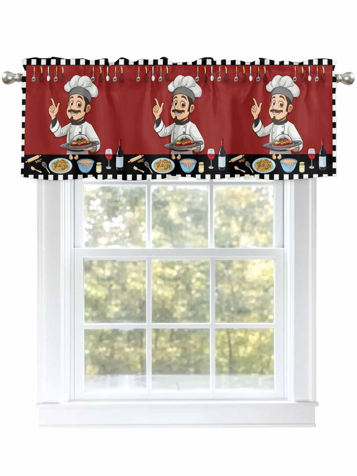 Chef Valances for Windows, Rod Pocket Kitchen Valance Curtains - Soft ...