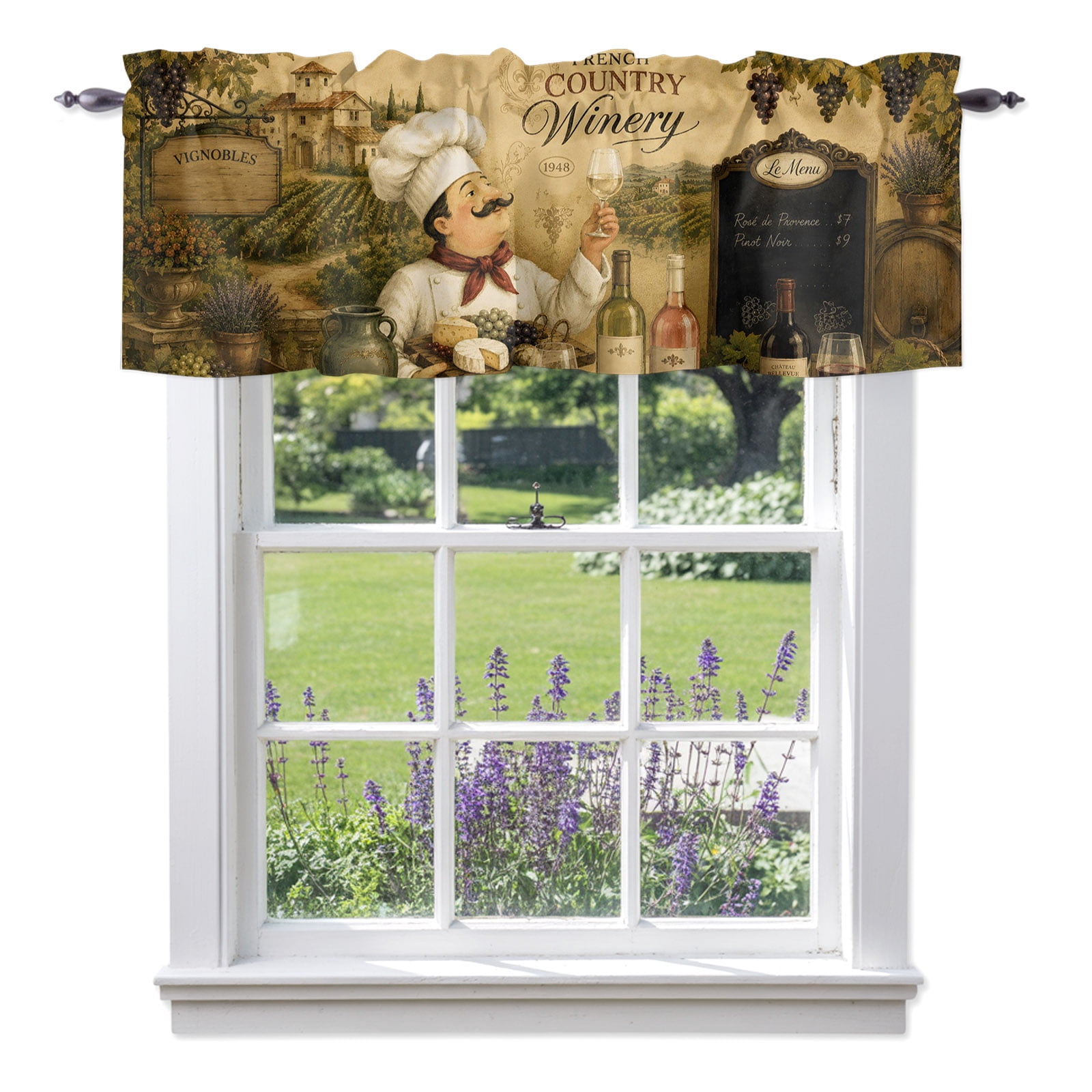 Chef Valances for Windows Wine Bottles Grapes Cheese Rustic Farmhouse ...