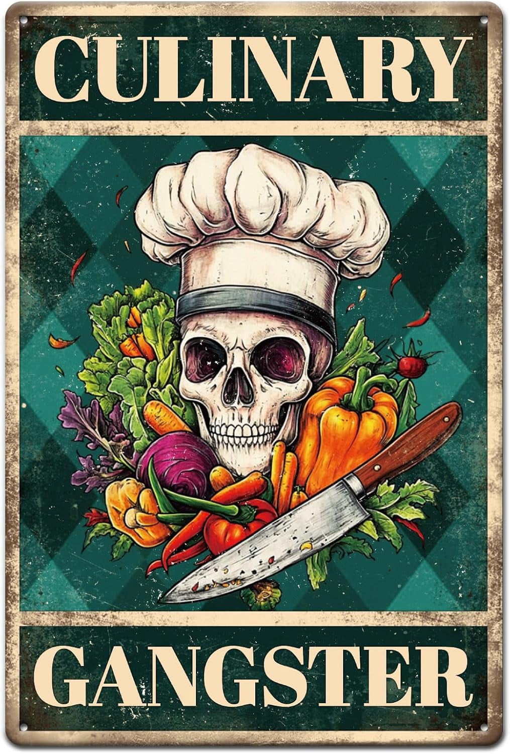 Chef Vegetables Metal Tin Sign "Culinary Gangster" Vintage Painting Tin ...