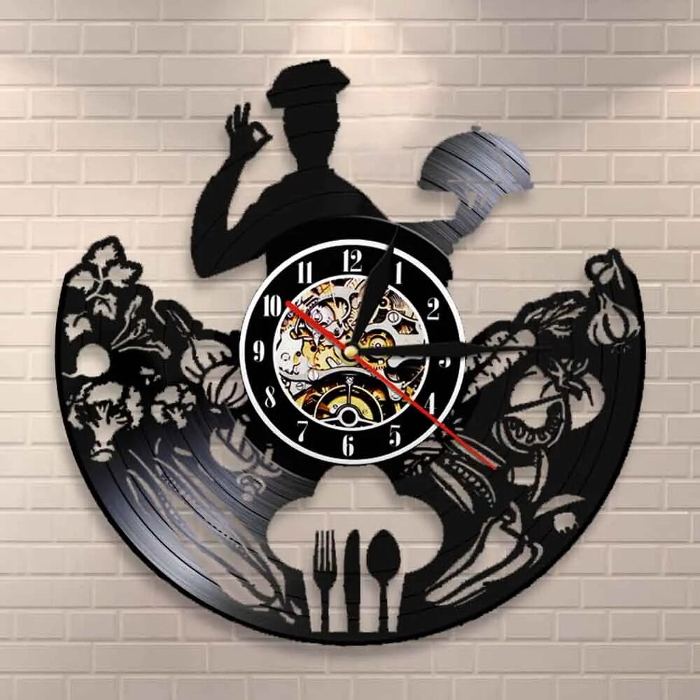 Chef Wall Clock Restaurant Business Logo Vinyl Wall Clock,Vinyl Record ...