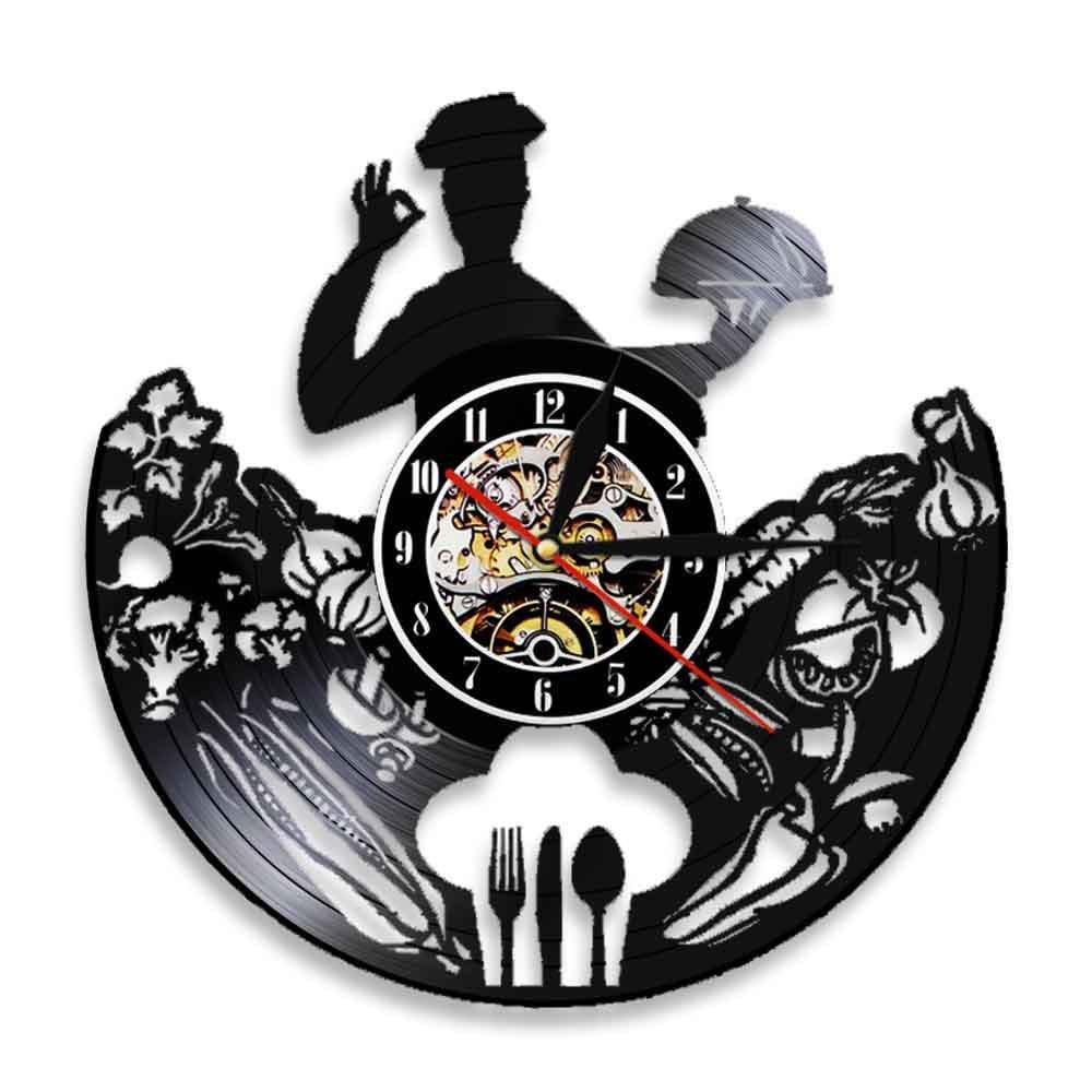 Chef Wall Clock Restaurant Business Logo Wall Decor Kitchen Utensils ...
