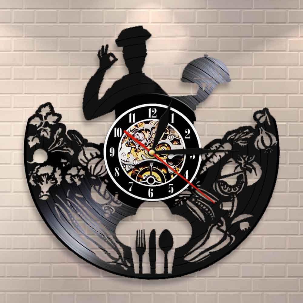 Chef Wall Clock Restaurant Business Logo Wall Decor Kitchen Utensils ...