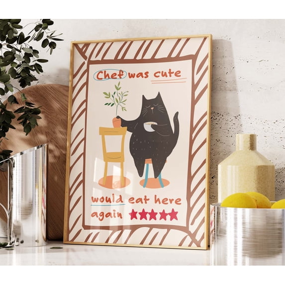 Chef Was Cute Cat Print, Kitchen Wall Art, Unframed Paper Poster ...