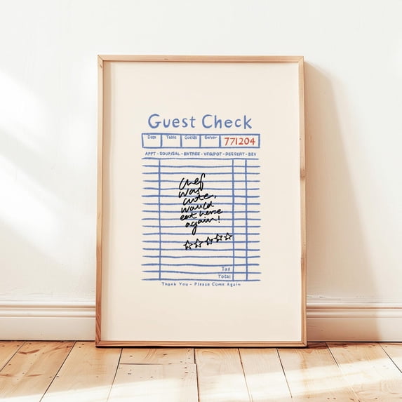 Chef Was Cute Guest Check Poster Minimalist Kitchen Dining Room Wall ...