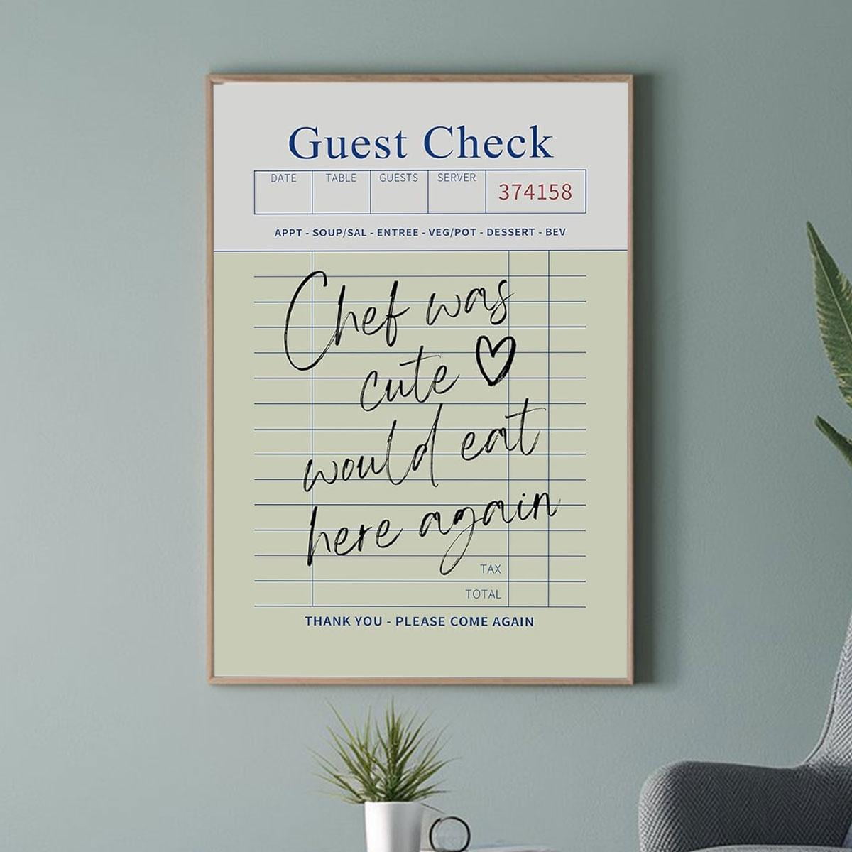 Chef Was Cute Guest Check Poster – Restaurant Receipt Art, Witty ...