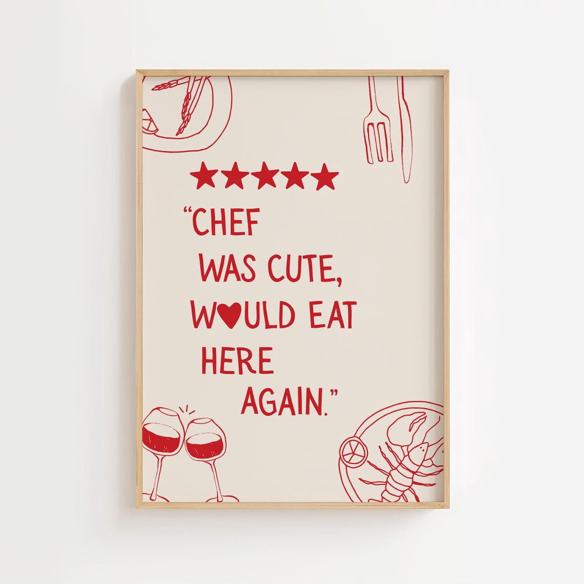 Chef Was Cute Hand Drawn Kitchen Wall Art - Walmart.com