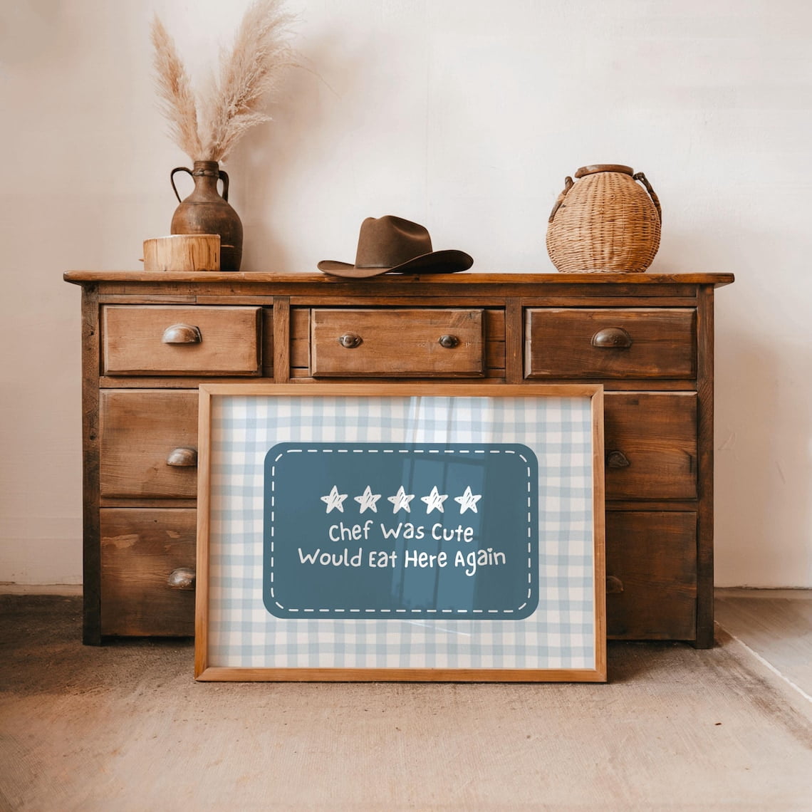 Chef Was Cute Would Eat Here Again Blue Trendy Kitchen Art Vintage ...