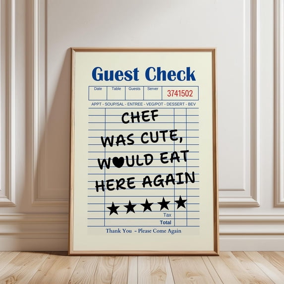 Chef Was Cute Would Eat Here Again Kitchen Dining Room Decor, Unframed ...