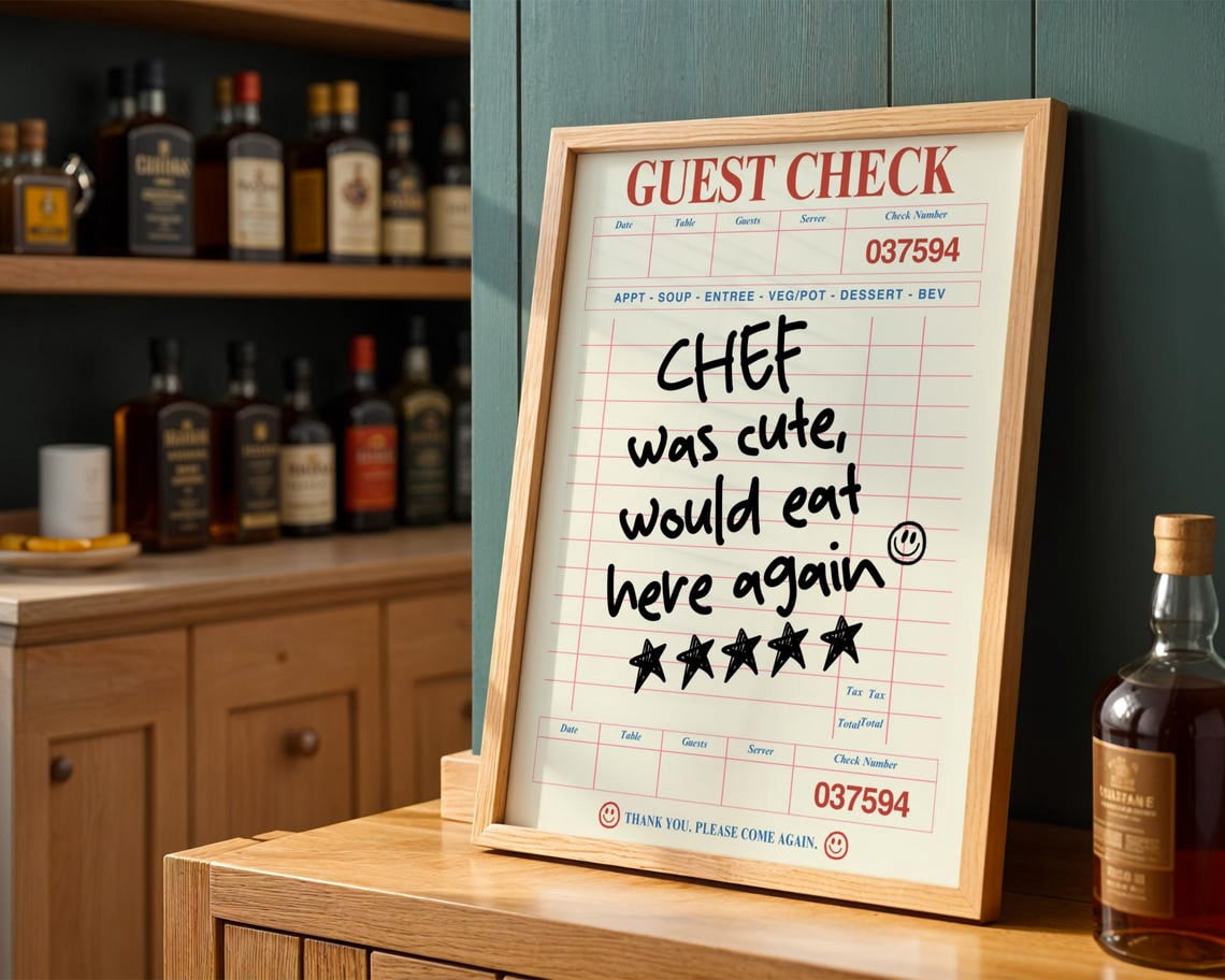 Chef Was Cute Would Eat Here Again Wall Art Kitchen Decor Guest Check ...