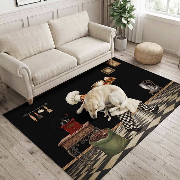 Chef Washable Area Rug 4x6 Rustic Country Boho Black Bistro Coffee ...