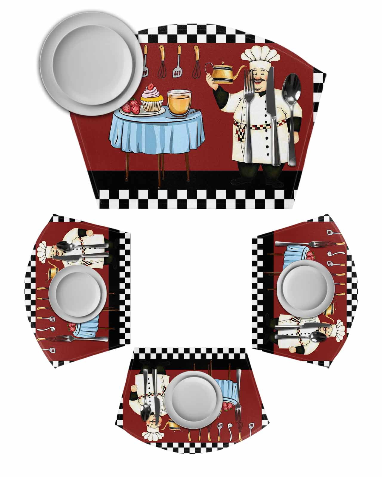 Chef Wedge Shaped Placemats Set of 2, Cotton Linen Fan Place Mats ...