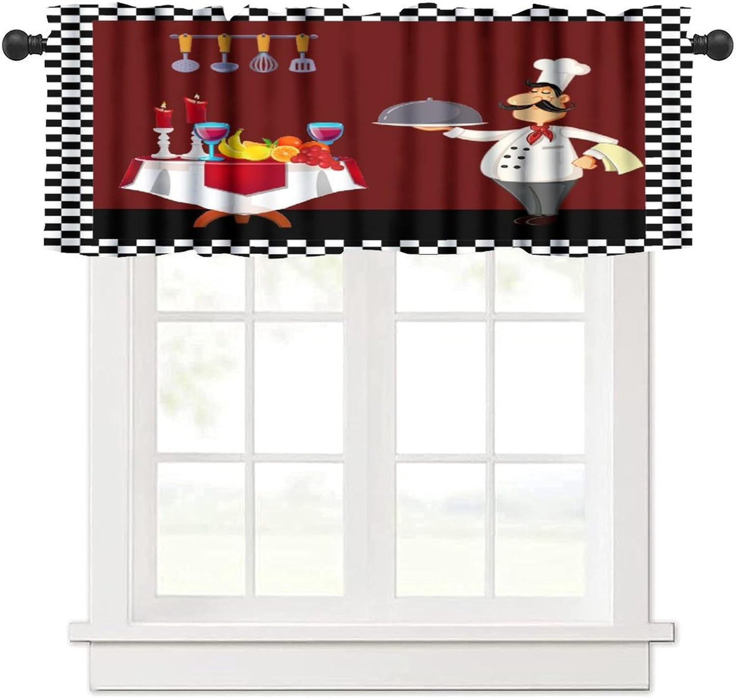 Chef Window Curtain Valances,Fat Chef Cook Theme Vintage Black and ...