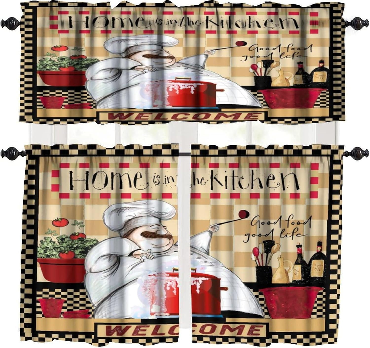 Chef Window Curtain Valances,Fat Chef Cook Theme Vintage Black And ...